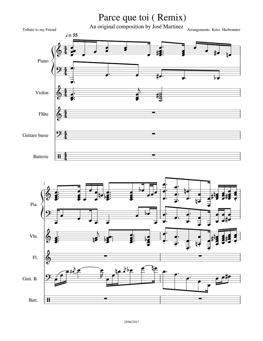 Parce que toi ( Remix) Sheet music for Piano, Flute, Violin, Bass ...