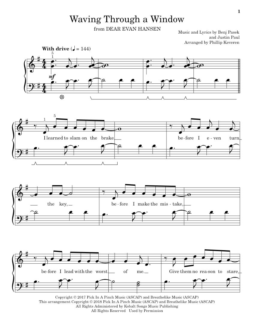 Play Official version of Waving Through A Window Sheet Music by Benj ...