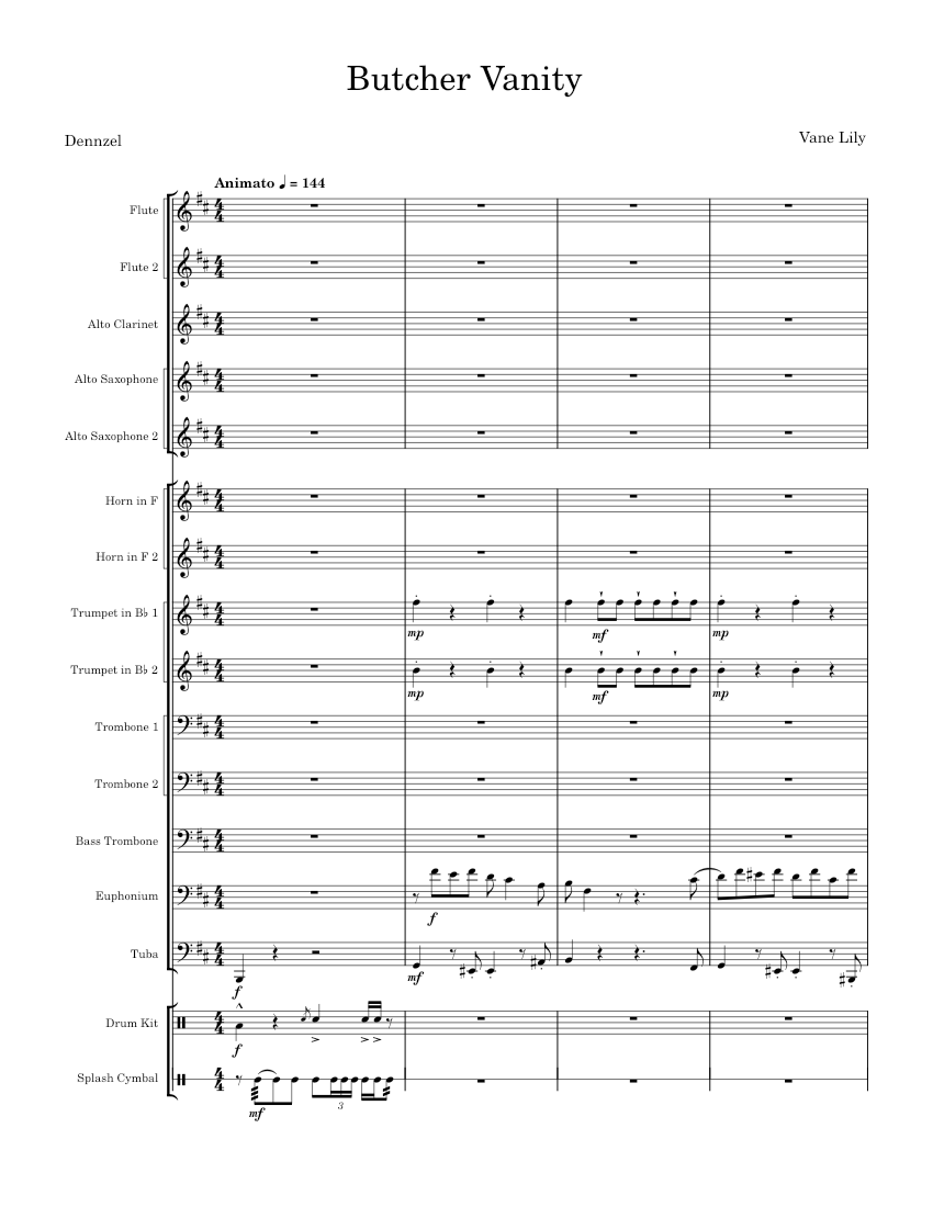 BUTCHER VANITY – Vane Lily Sheet Music for Trombone, Tuba, Flute, Saxophone alto & more ...