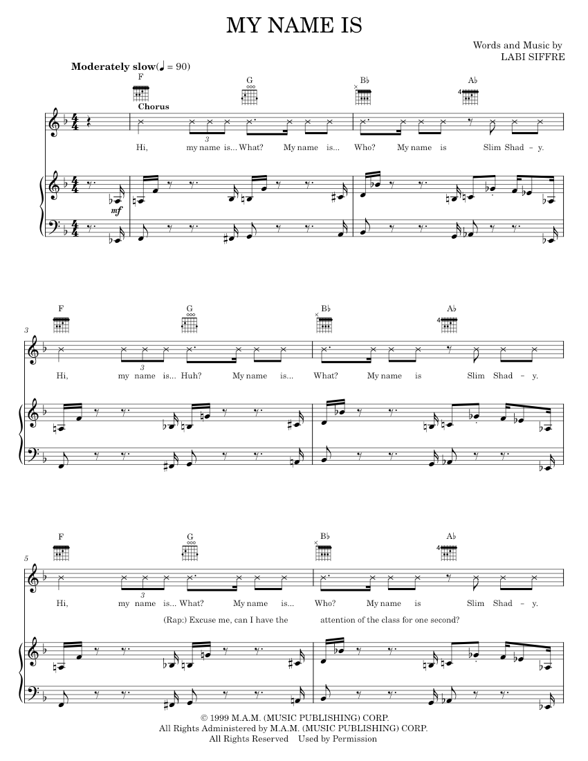 my name is Sheet music for Piano, Vocals by Eminem Official | MuseScore.com