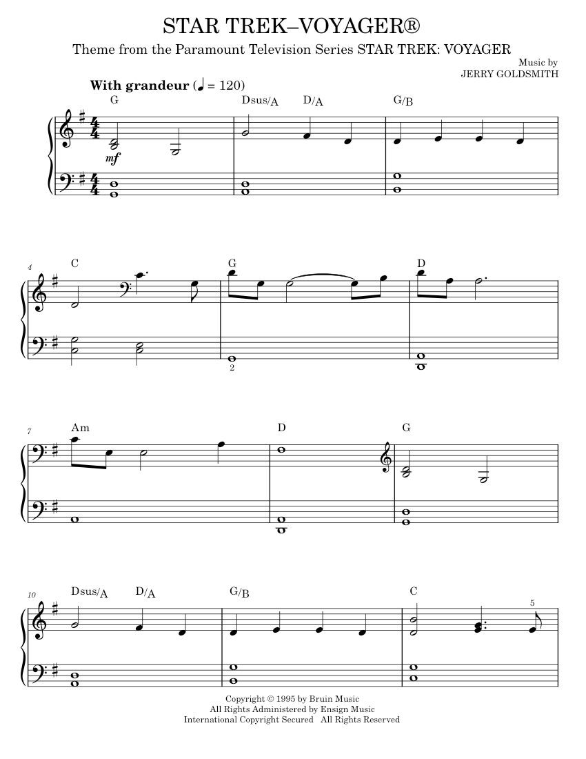 Star Trek - Voyager(R) Sheet music for Piano by Jerry Goldsmith, Star ...