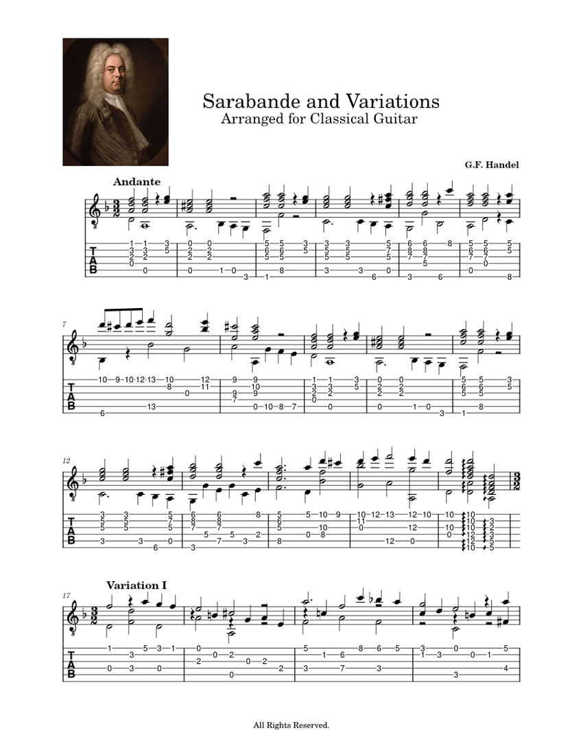Sarabande and Variations – Georg Friedrich Händel - Arranged for Guitar ...