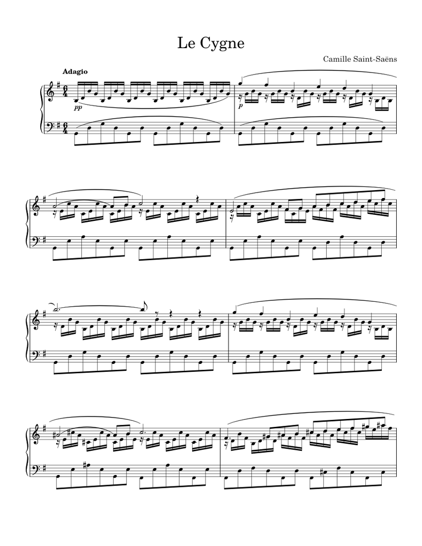 Le Cygne - Camille Saint-Saëns - Piano solo Sheet music for Piano (Solo) | Musescore.com