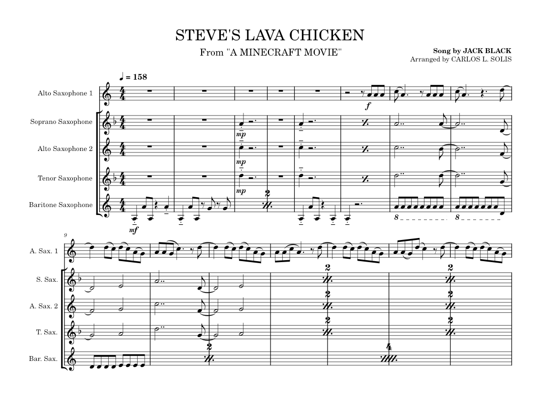 A Minecraft Movie 'Steve's Lava Chicken' (SAX ARRANGEMENT) | Jack Black ...