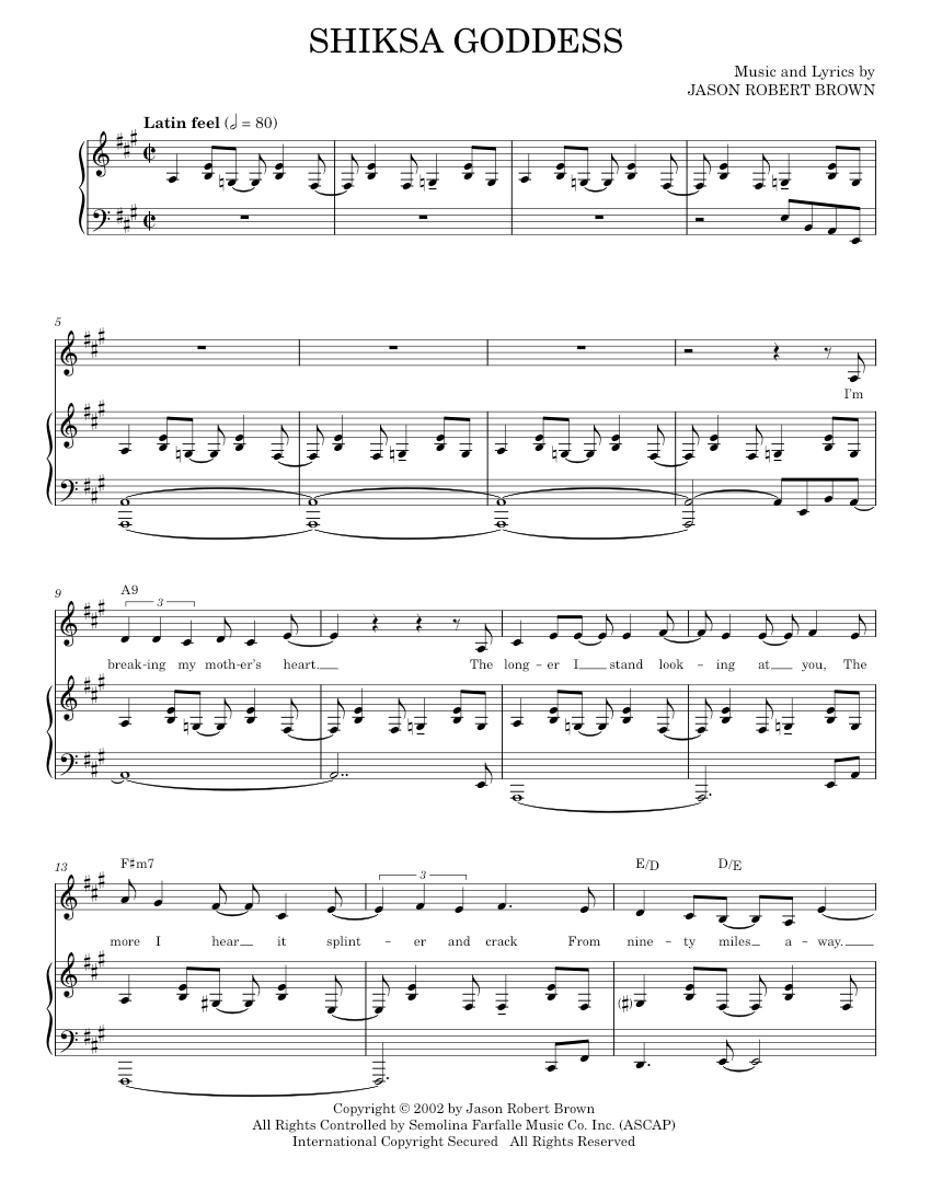Shiksa Goddess (from The Last 5 Years) Sheet music for Piano, Vocals by ...