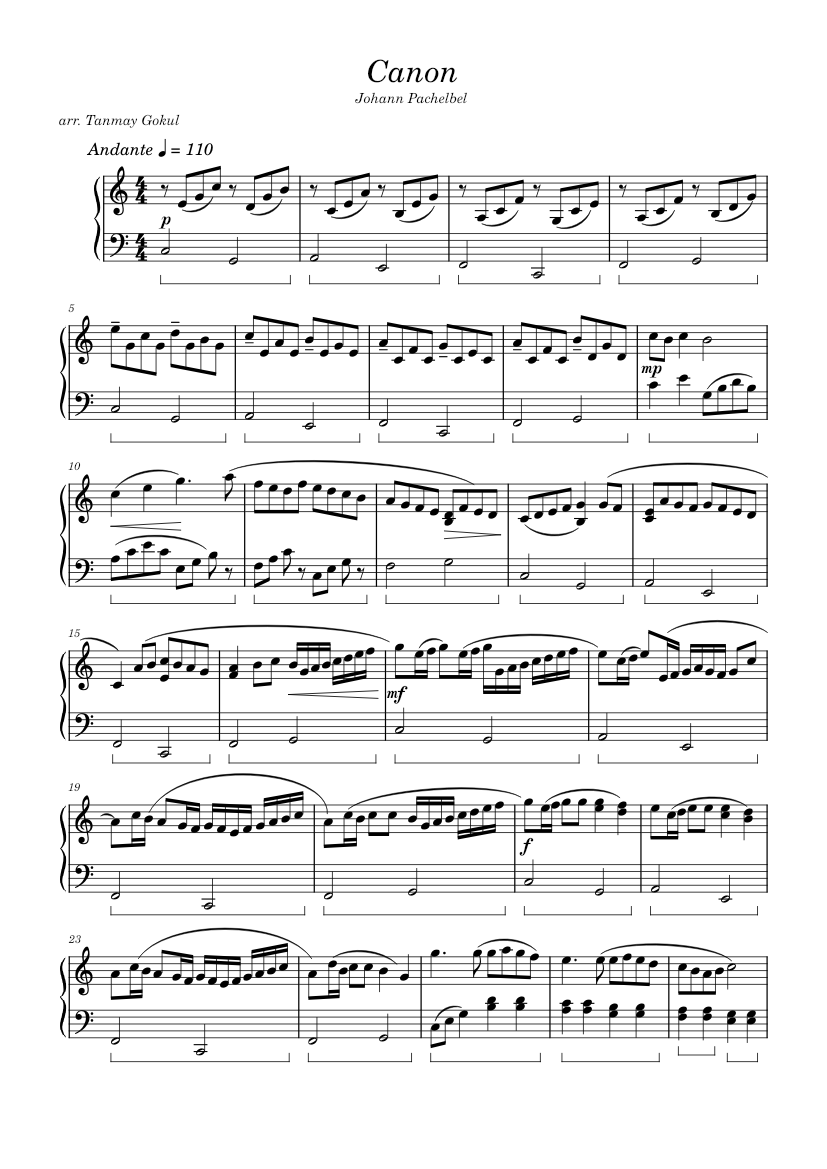 Canon in c – Johann Pachelbel Sheet Music for Piano (Solo) Easy ...