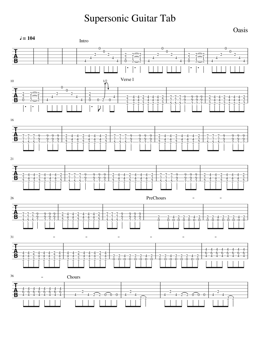 Supersonic Guitar Tab Sheet music for Guitar (Solo) | Musescore.com