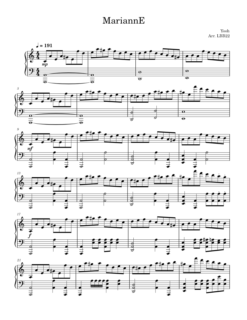 Marianne – Yooh MariannE – Yooh Sheet music for Piano (Solo ...