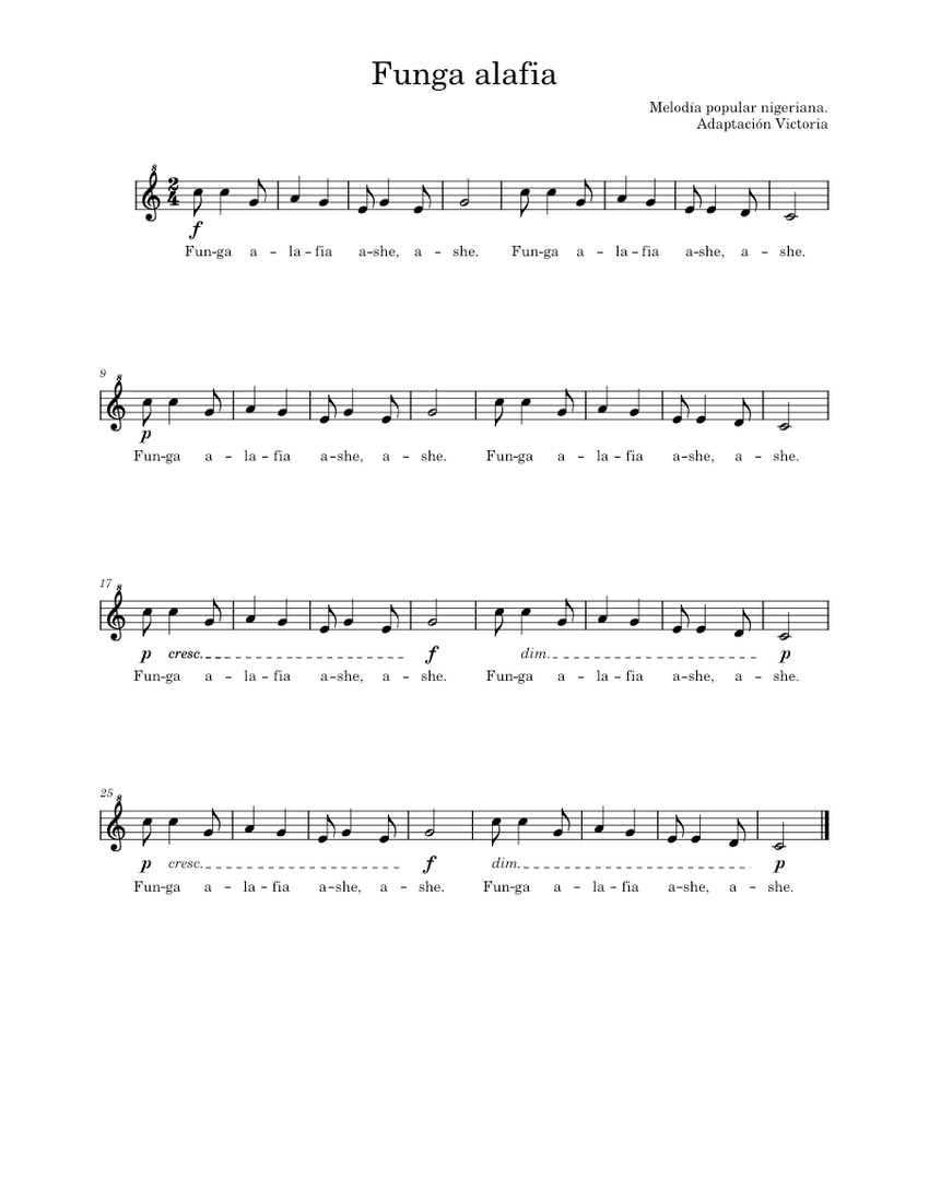 Funga alafia con acompañamiento Sheet music for Recorder (Solo ...