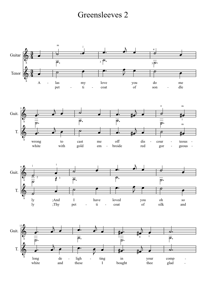Guitar Chords Greensleeves