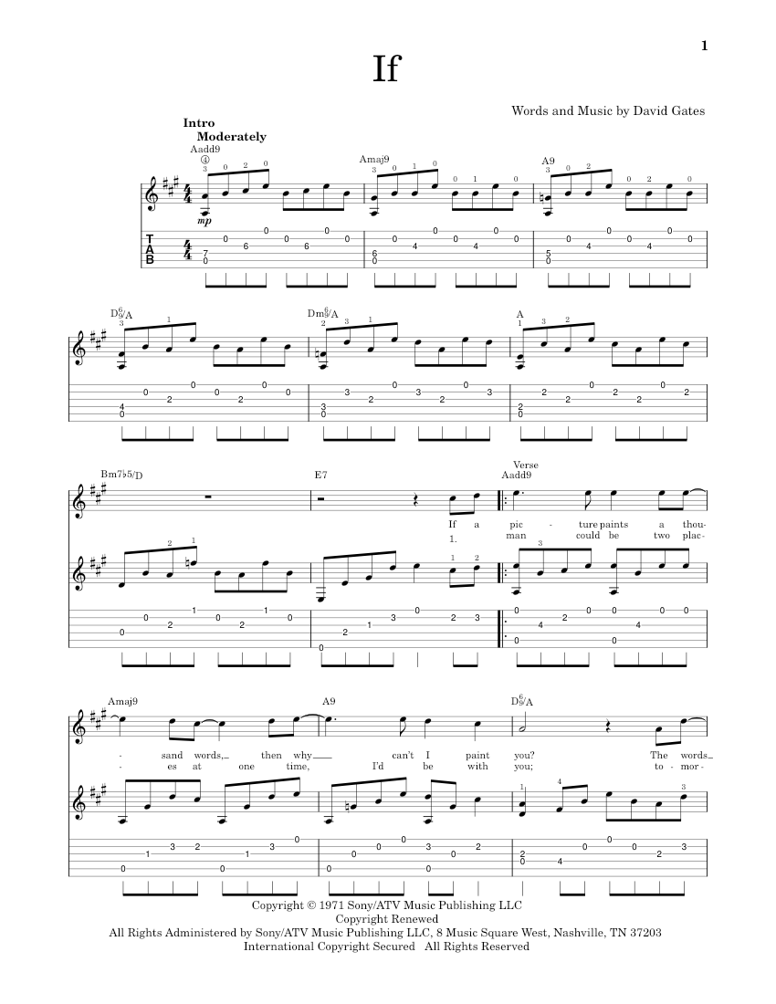 Play Official version of If Sheet Music by Bread for Guitar | MuseScore.com