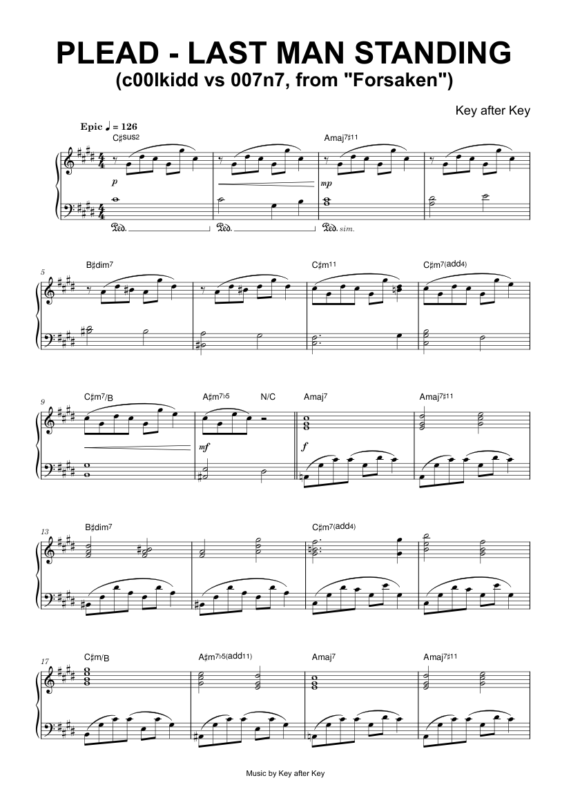 Play Official version of PLEAD - Last Man Standing (c00lkidd vs 007n7) | Forsaken OST Sheet ...