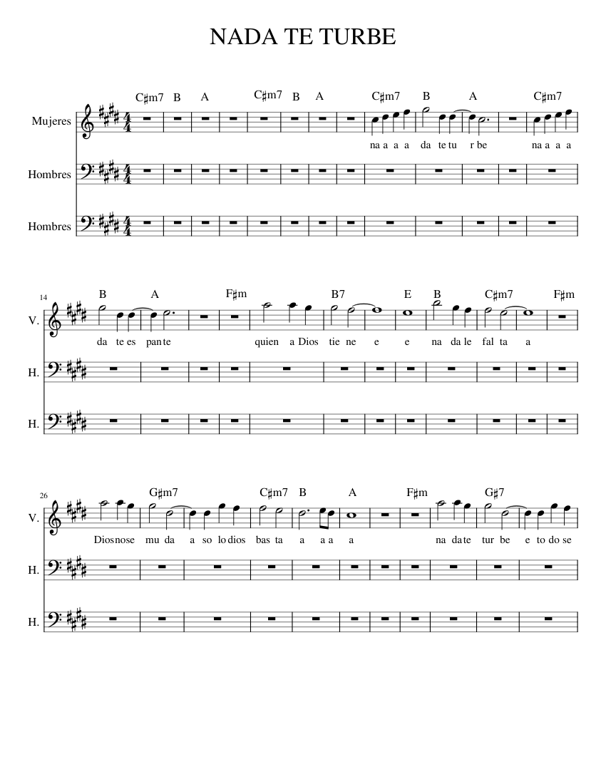 NADA_TE_TURBE-tres voces completo Sheet music for Female, Male (Church ...