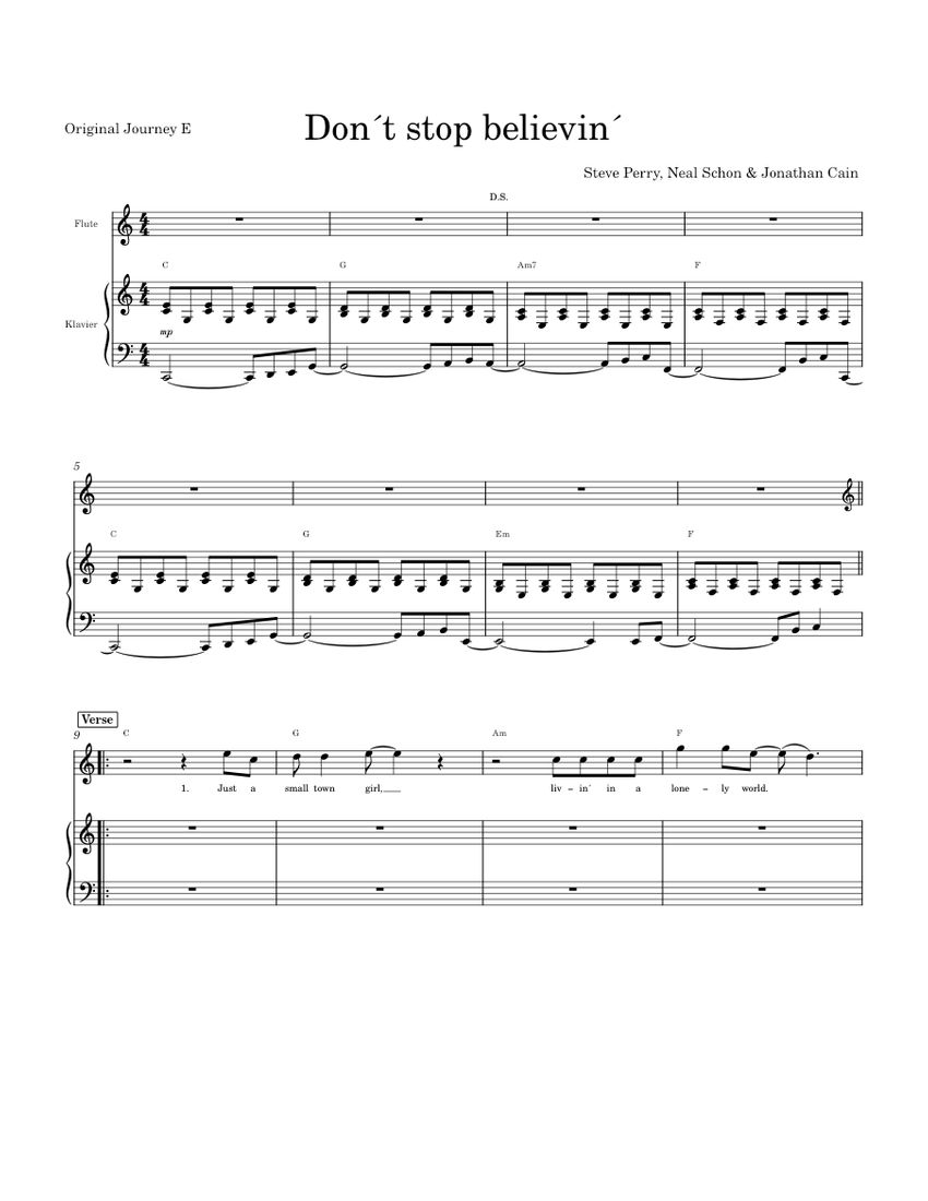 Don´t stop believin – Journey Sheet music for Piano, Woodwinds group ...
