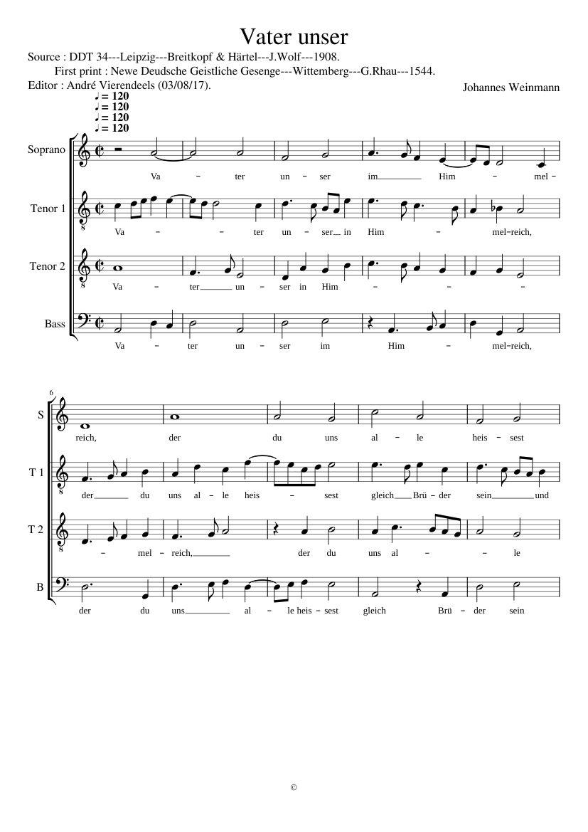 Vater unser im Himmelreich - Johannes Weinmann Sheet music for Bass guitar (Solo) | Musescore.com