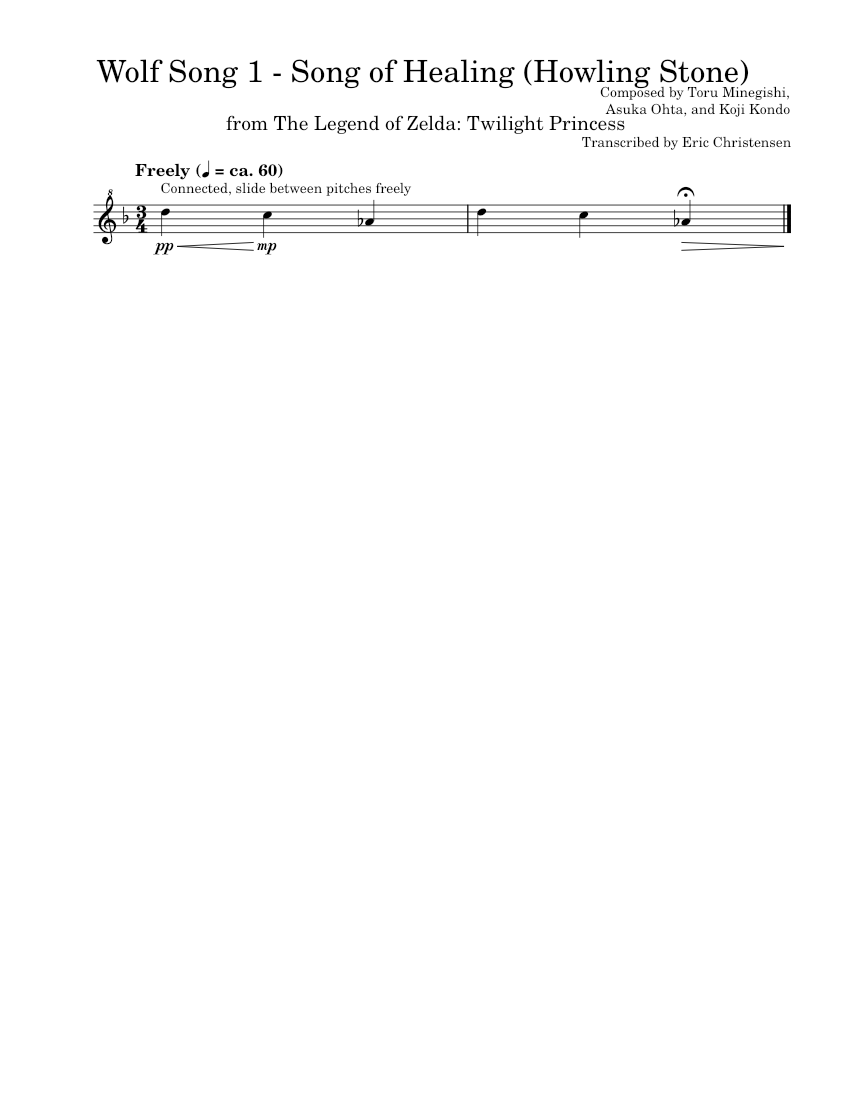 Wolf Song 1 - Song of Healing (Howling Stone) - Twilight Princess Sheet ...