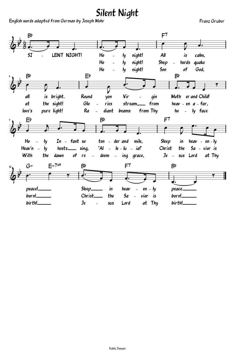 Silent Night (Lead sheet with lyrics ) Sheet music for Piano (Solo ...