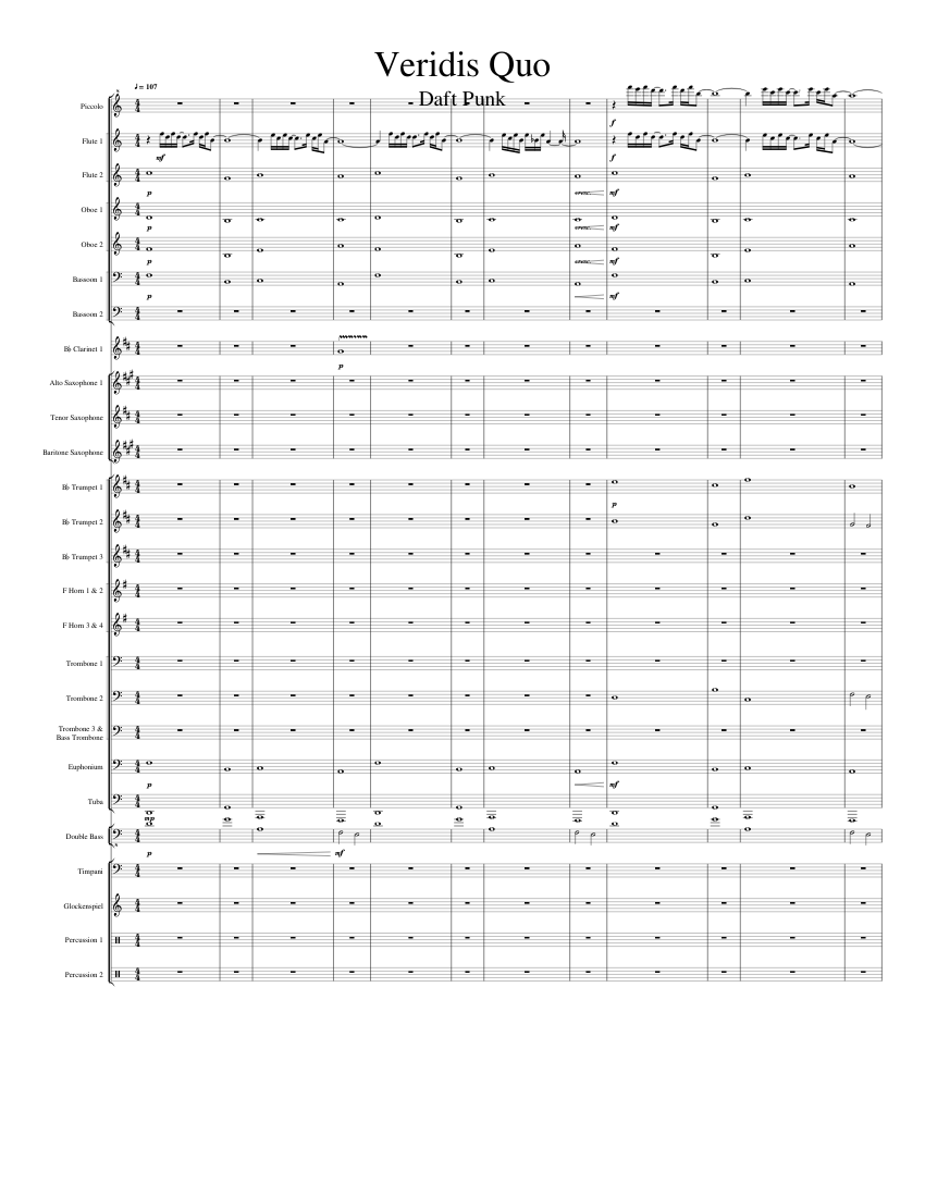 Veridis Quo daft punk Sheet Music for Trombone, Euphonium, Tuba, Flute ...