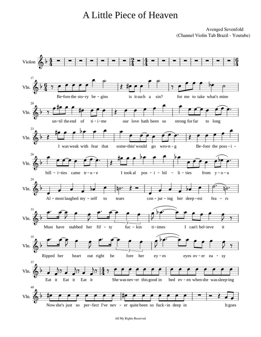 A little piece of heaven – Avenged Sevenfold (Channel Violin Tab Brazil ...