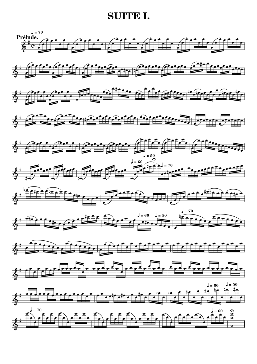 Cello Suite No.1 in G Major BWV 1007 for Treble Clef Instrument ...