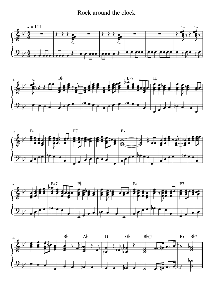 Rock around the clock - Bill Haley & His Comets Sheet Music with Chords ...