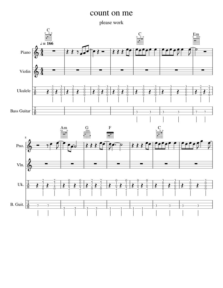 count on me Sheet music for Piano, Violin, Bass guitar, Ukulele (Mixed ...
