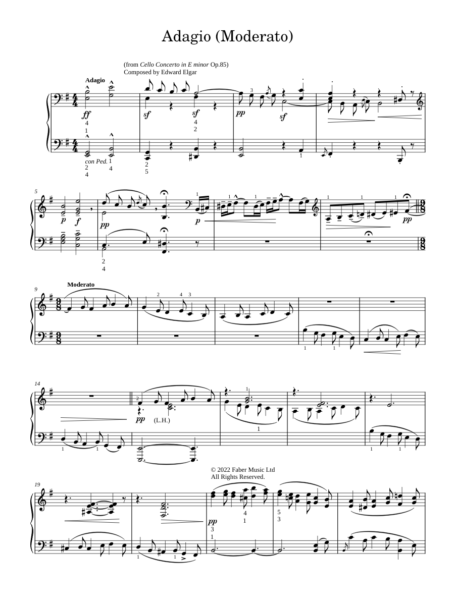 Adagio from Cello Concerto Sheet music for Piano: Music Notes