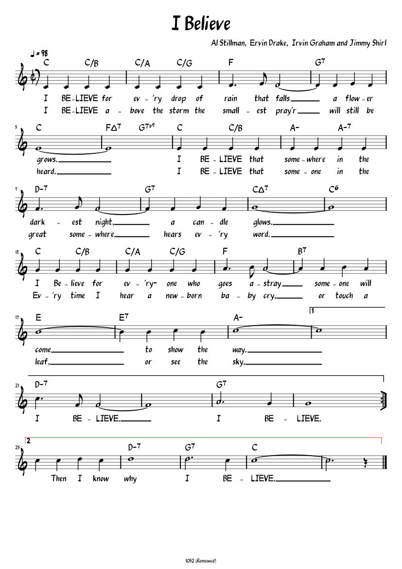 I Believe (Lead sheet with lyrics ) Sheet Music with Chords for Piano (Solo) Easy | MuseScore.com