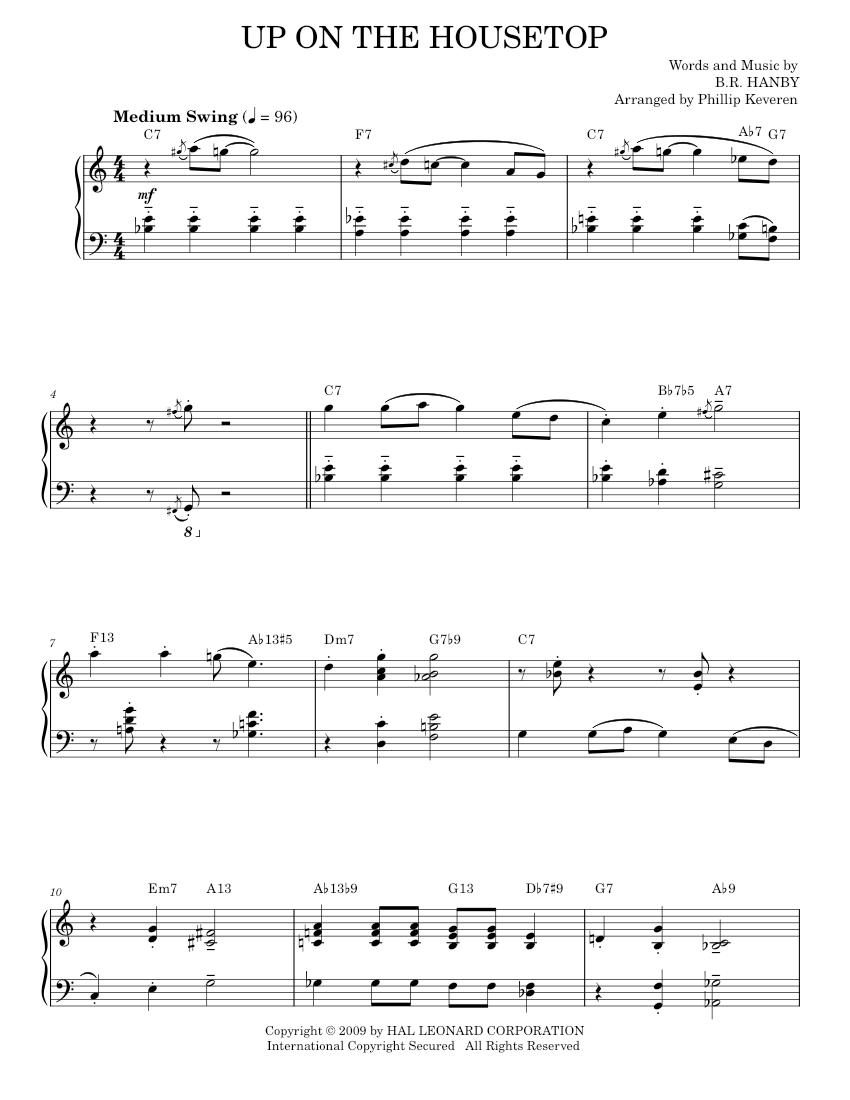 Up On The Housetop Sheet music for Piano: Music Notes
