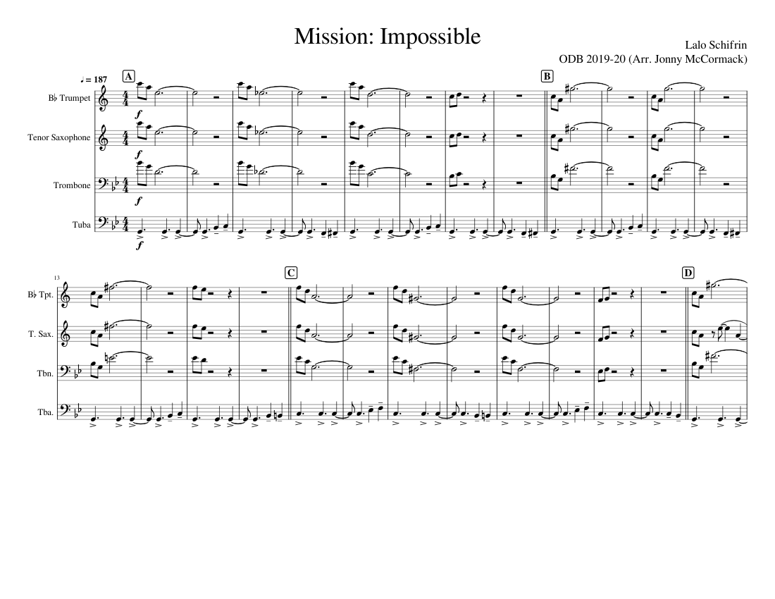 Mission: Impossible Sheet music for Trombone, Tuba, Saxophone tenor ...