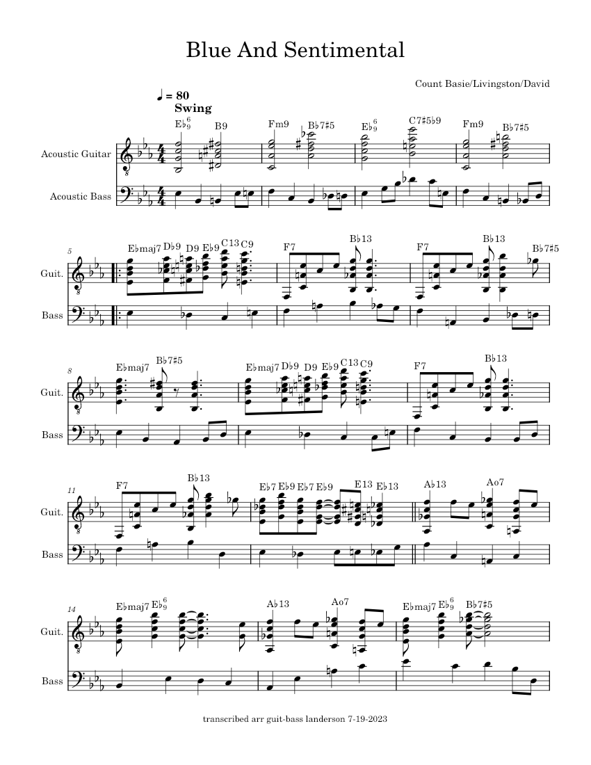 Blue And Sentimental (guit-bass) Sheet music for Guitar, Bass guitar ...