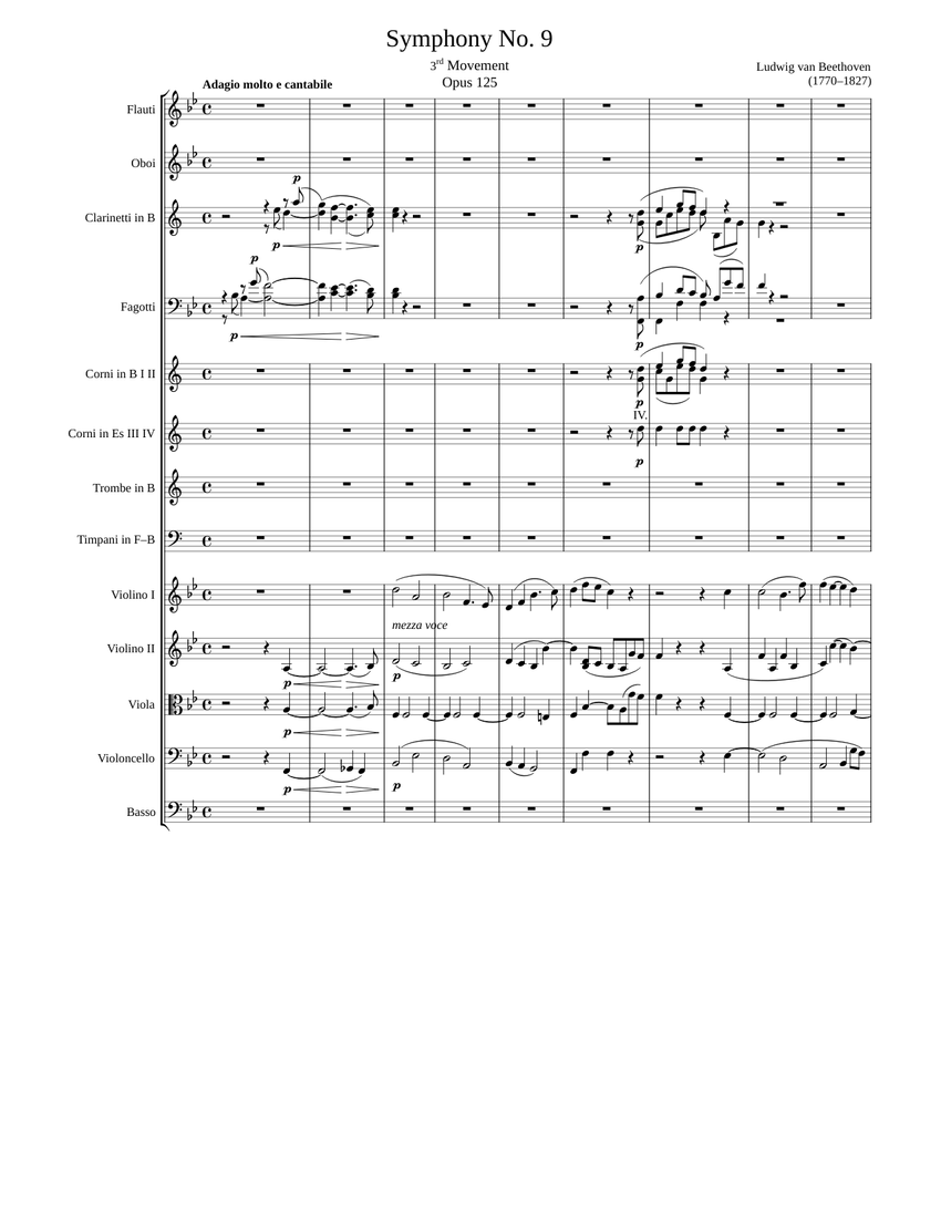Symphony No. 9 3rd Movement Sheet music for Flute, Oboe, Clarinet in b-flat, Bassoon & more ...