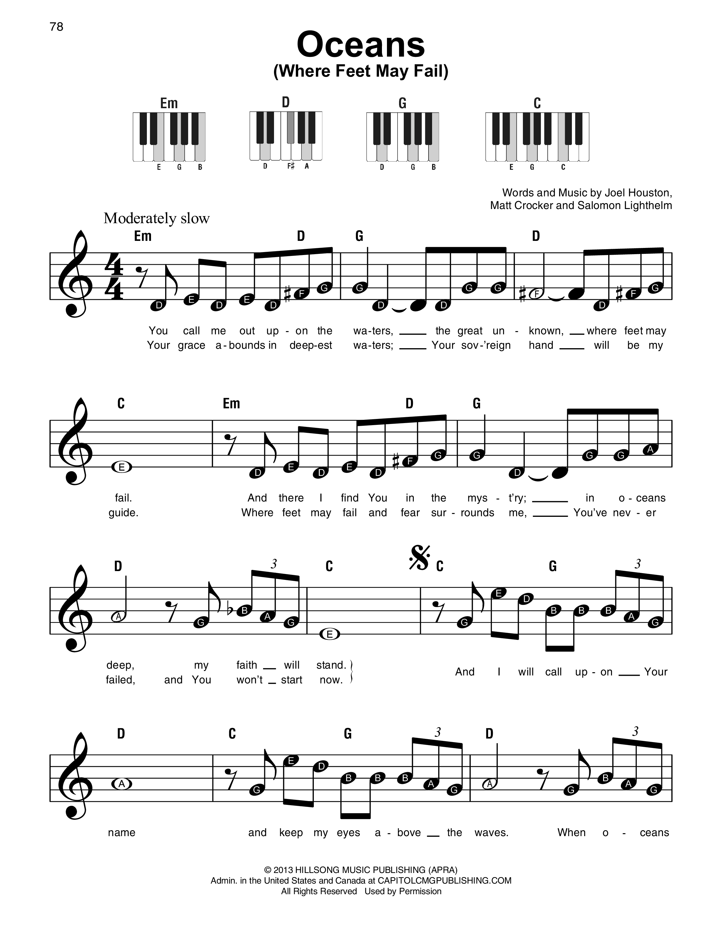 Play Official version of Oceans Sheet Music by Hillsong United for ...
