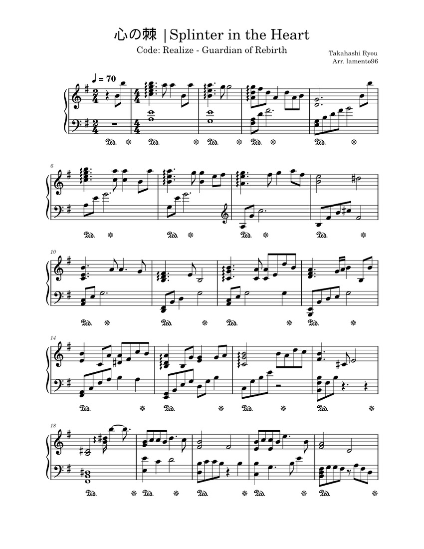 Splinter in the Heart – Code: Realize - Guardian of Rebirth Sheet music ...