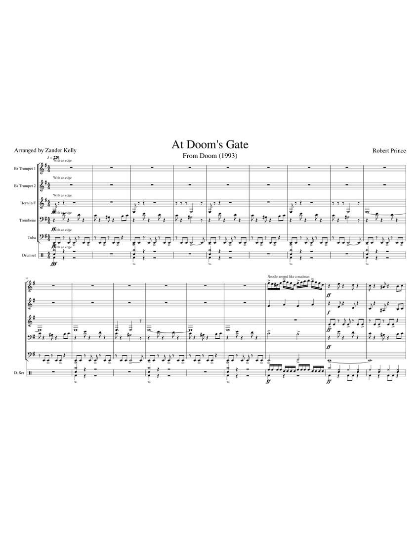 At Doom's Gate - Brass Quintet and drums Sheet music for Trombone, Tuba ...