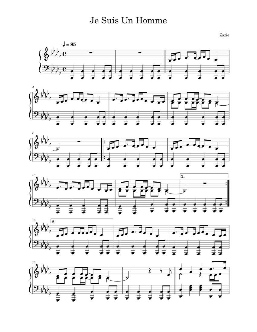 Je suis un homme – Zazie Sheet music for Piano (Solo) | Musescore.com
