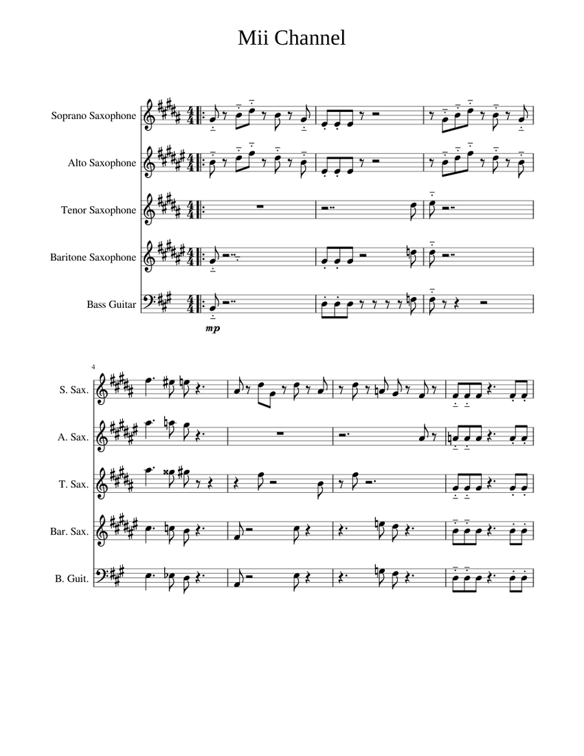 Mii Channel Sheet music for Saxophone (Alto), Saxophone (Tenor ...