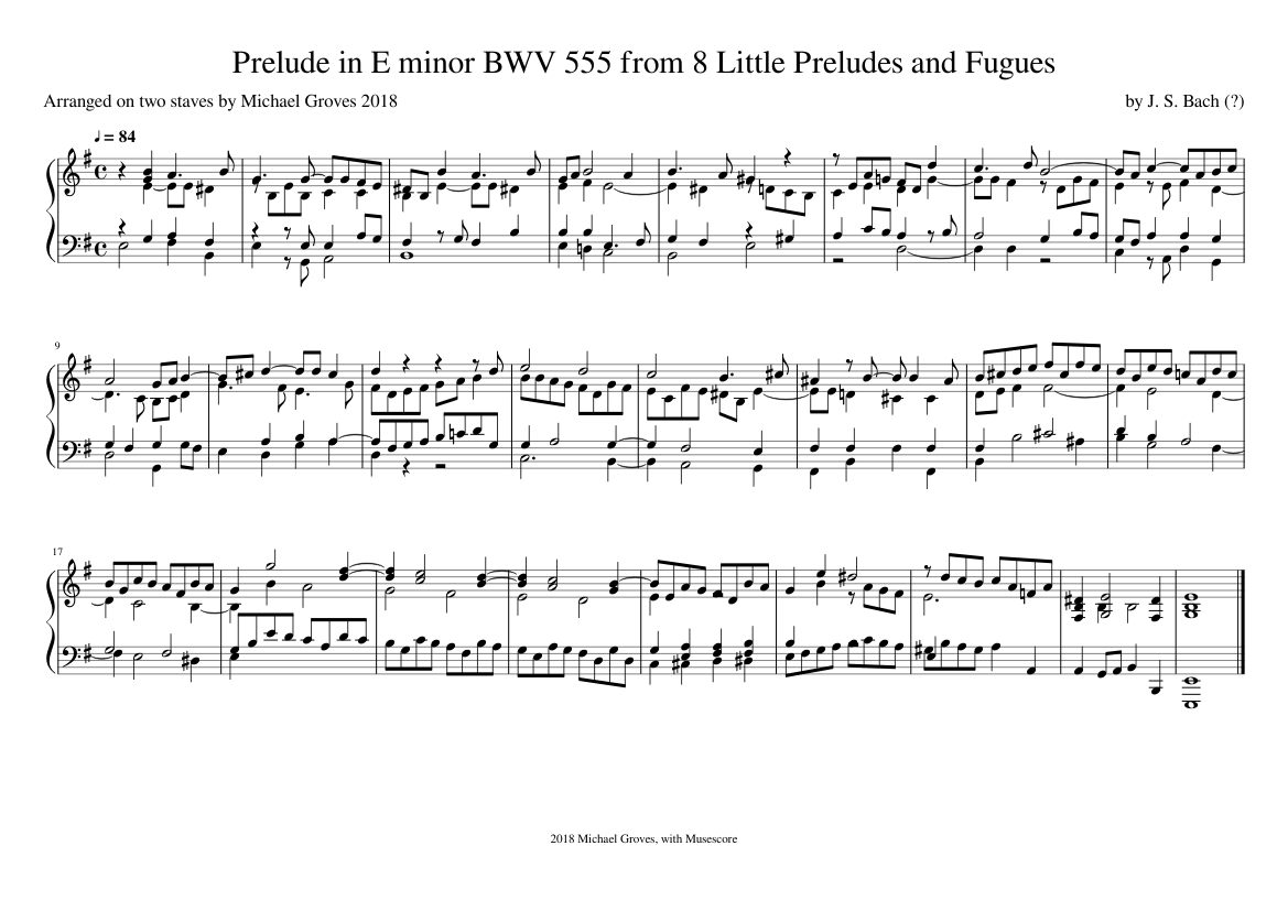 Prelude in E minor BWV from 8 Little Preludes and Fugues Sheet Music ...