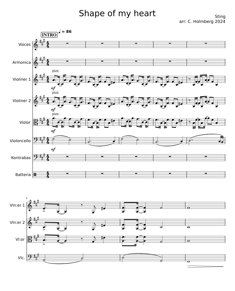Shape of my heart - Sting Sheet Music for Harmonium, Flute, Contrabass ...