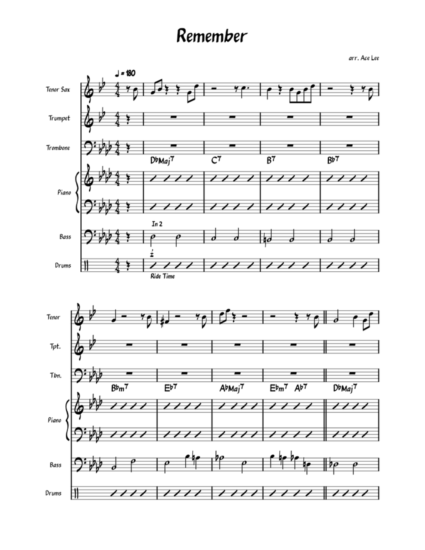 Remember Sheet music for Piano, Trombone, Saxophone tenor, Trumpet in b ...