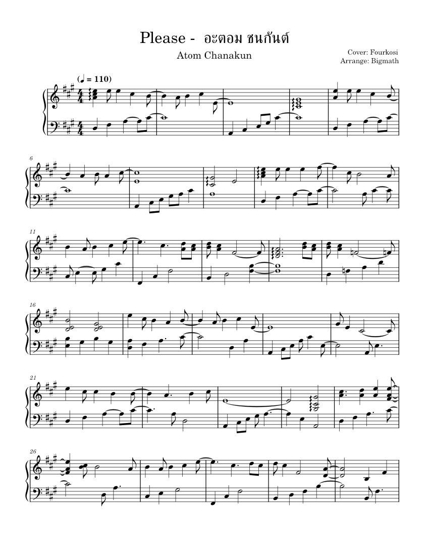 Please - อะตอม ชนกันต์(Atom Chanakun) Sheet Music for Piano (Solo ...