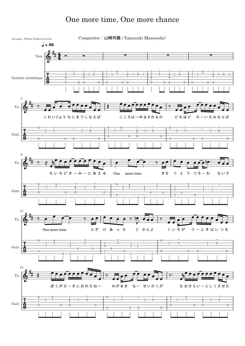 One More Time, One More Chance – Masayoshi Yamazaki Sheet Music and Tab ...