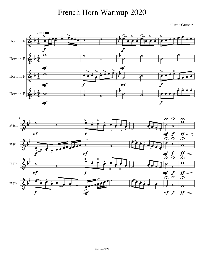 French Horn Warm-up 2020 Sheet music for French horn (Marching Band ...