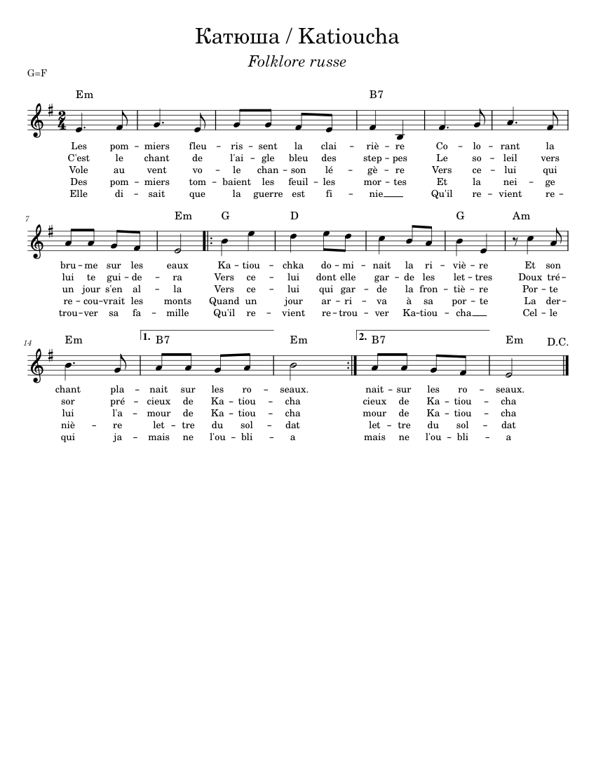 Katioucha Sheet music for Flute other (Solo) | Musescore.com