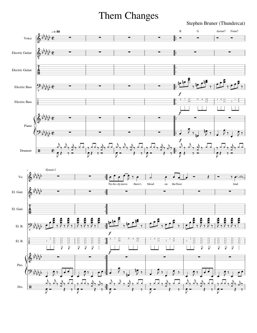 Them Changes Final Sheet Music and Tab with Chords for Piano, Vocals ...
