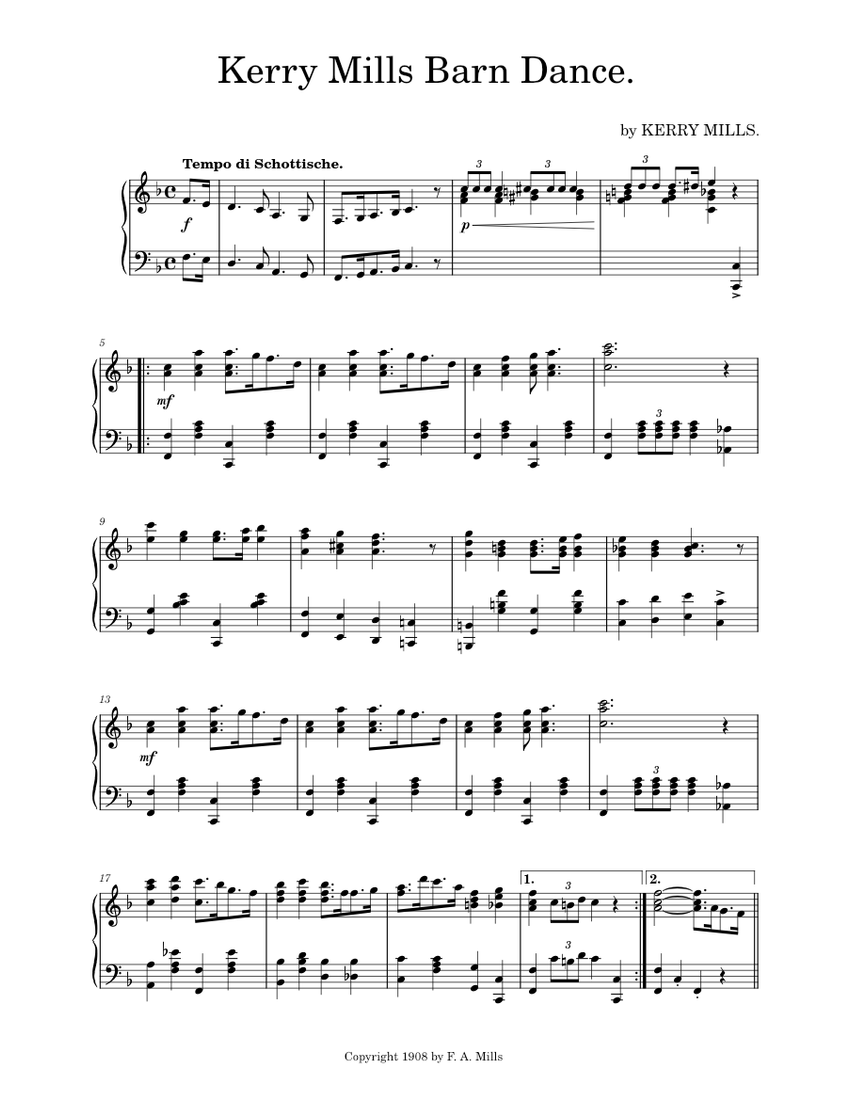 Kerry Mills Barn Dance - Instrumental Version (1908) Sheet music for ...