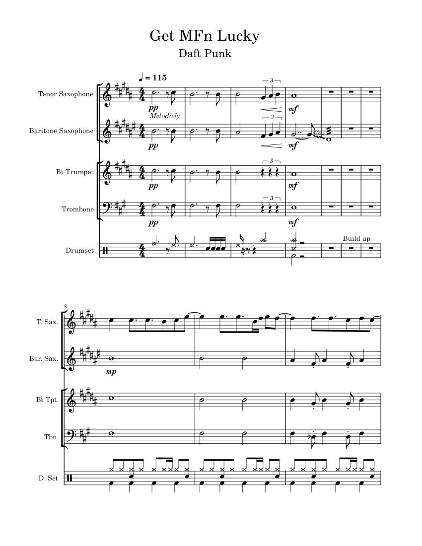Get MFn Lucky Sheet music for Trombone, Saxophone tenor, Saxophone ...