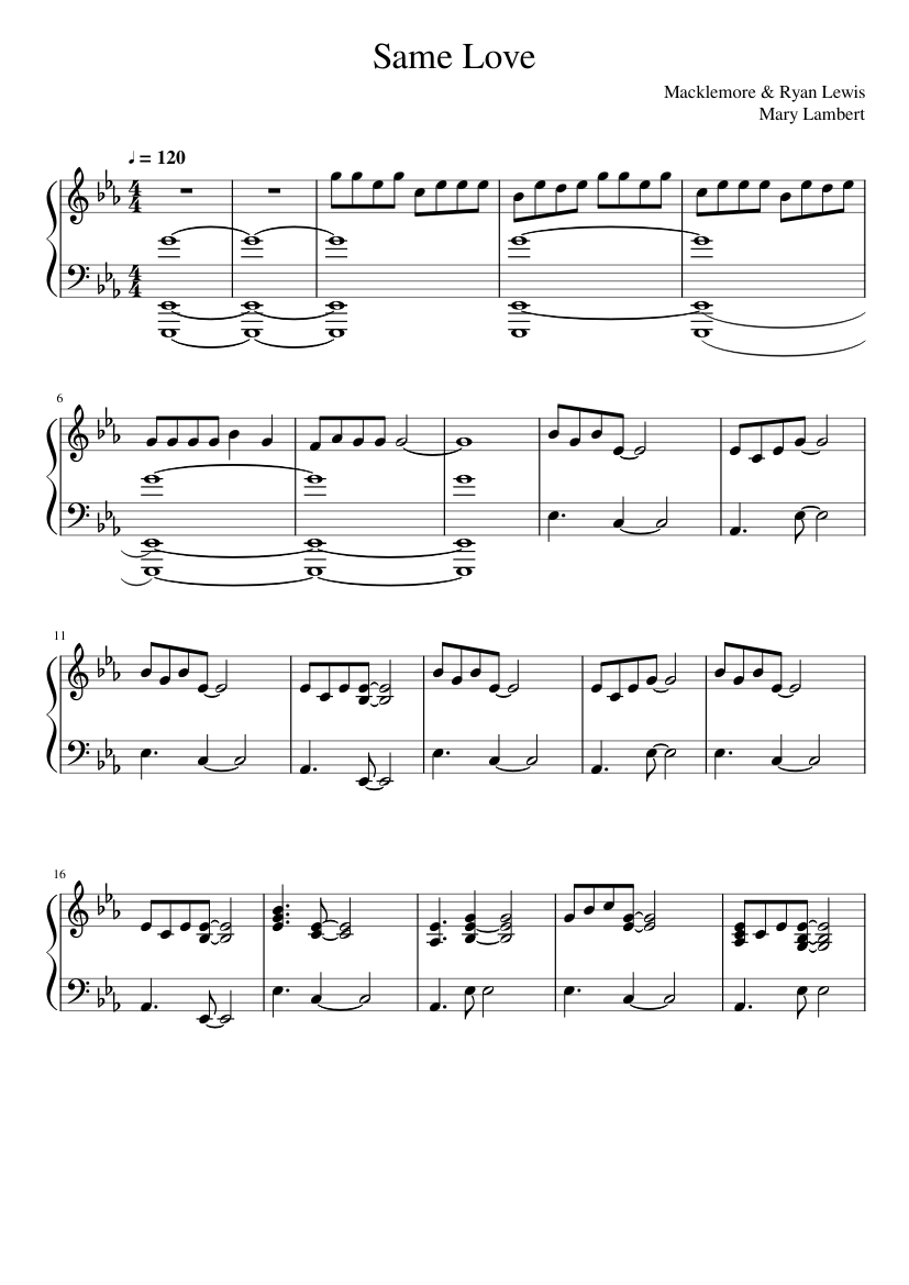 Same Love (feat Mary Lambert) Sheet music for Piano (Solo) | Musescore.com