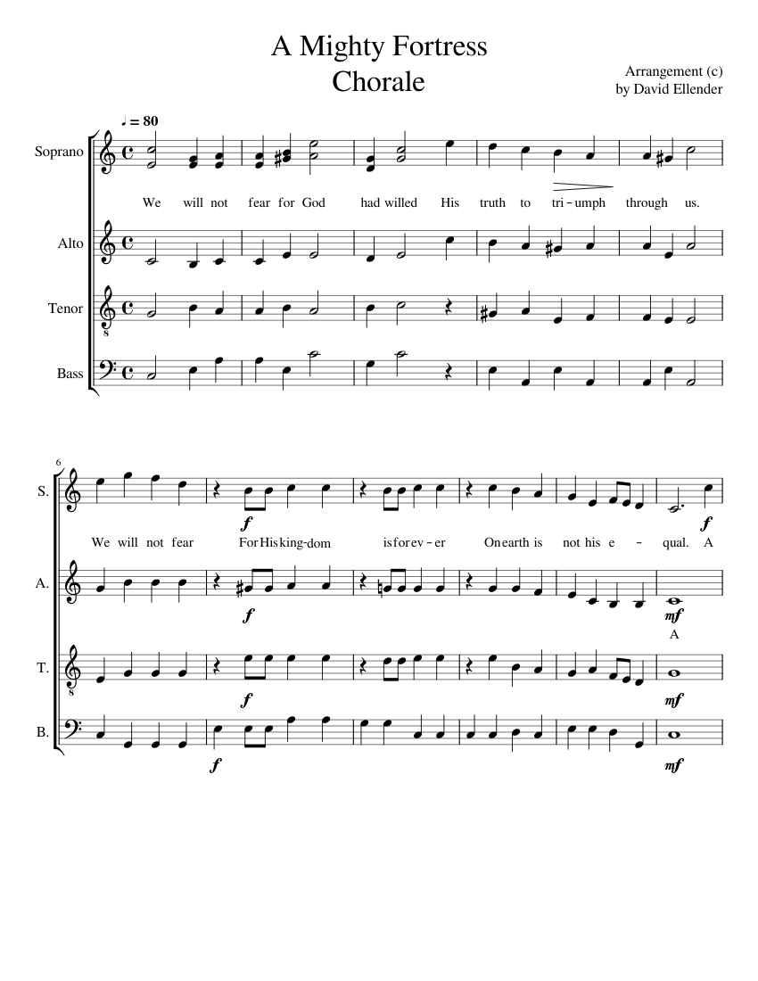 A Mighty Fortress Sheet music for Soprano, Alto, Tenor, Bass voice ...