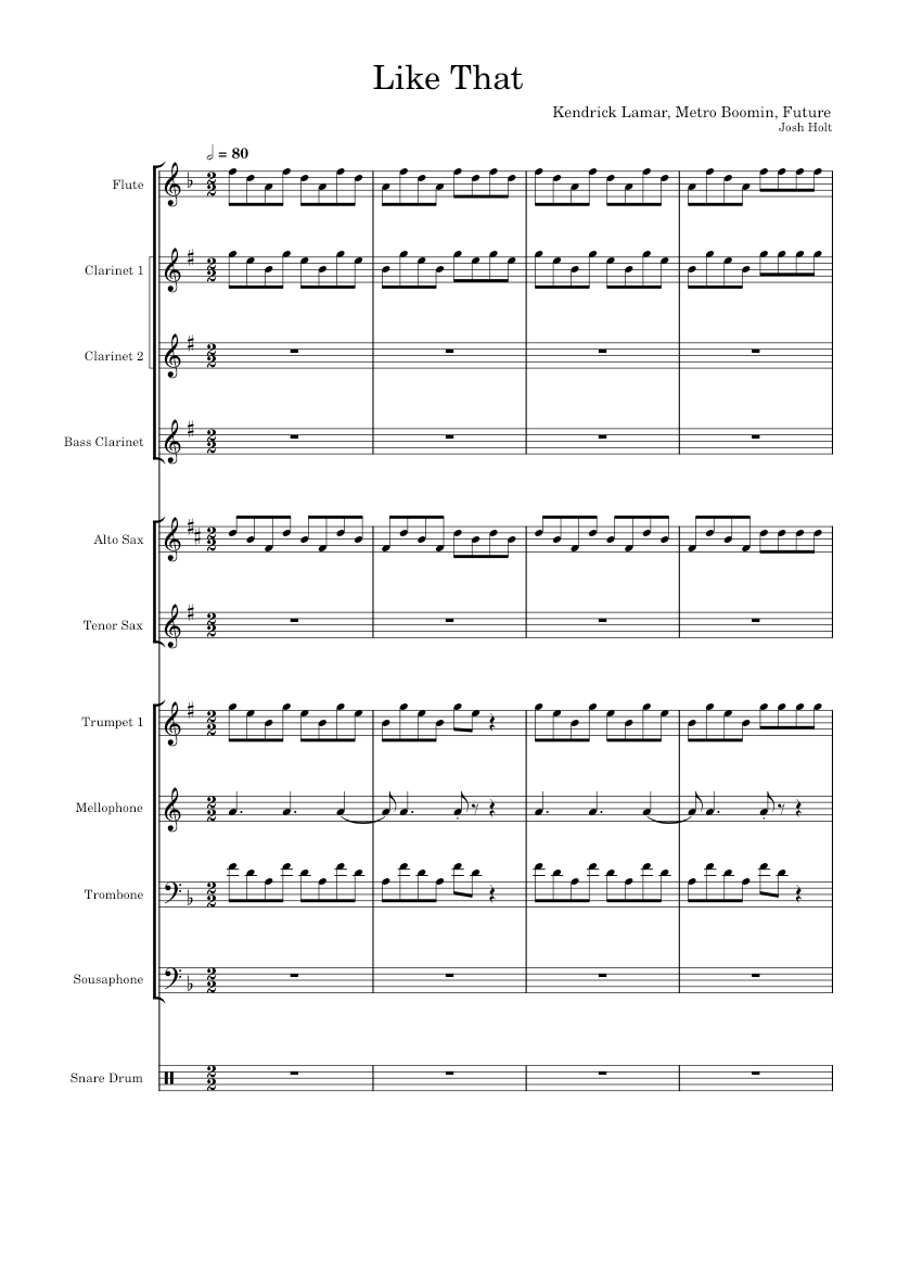 Like That – Metro Boomin Sheet Music for Trombone, Tuba, Flute ...